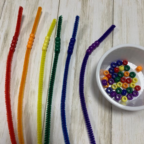Pipe Cleaner Bead Threading and Color Sorting Toddler Busy Bag - Etsy