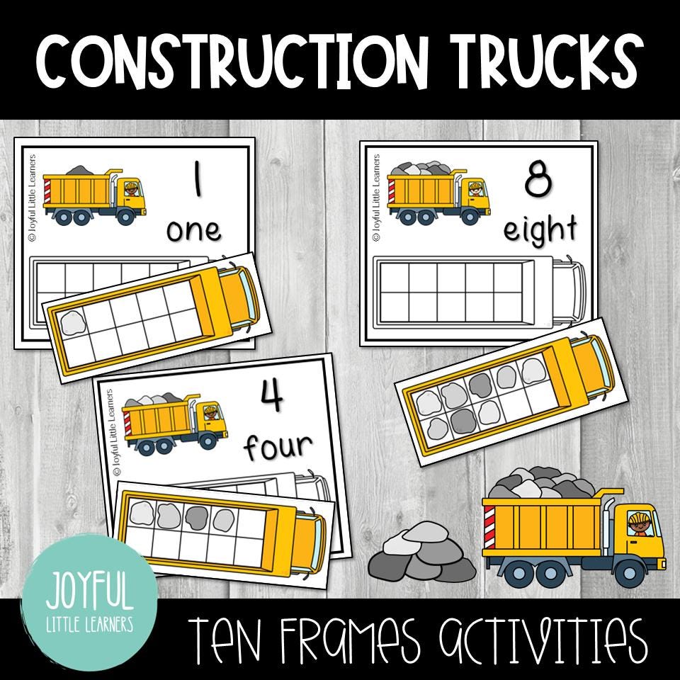 Construction Trucks Ten Frames Matching & Practice Activities - Etsy