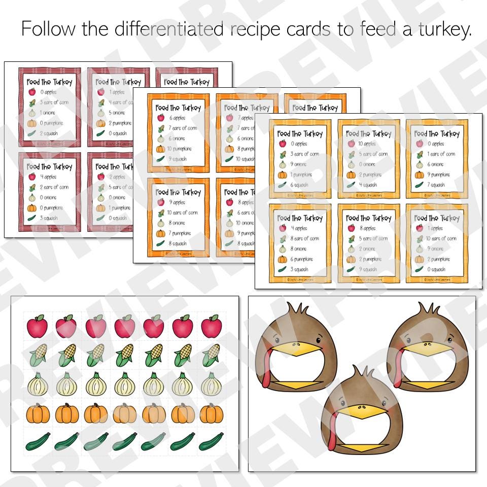 Feed the Turkey | Thanksgiving Recipe Task Cards | Feed Me Thanksgiving ...