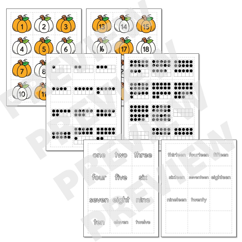 Pumpkin Ten Frames Subitizing Matching | Fall Pumpkin Ten Frames ...