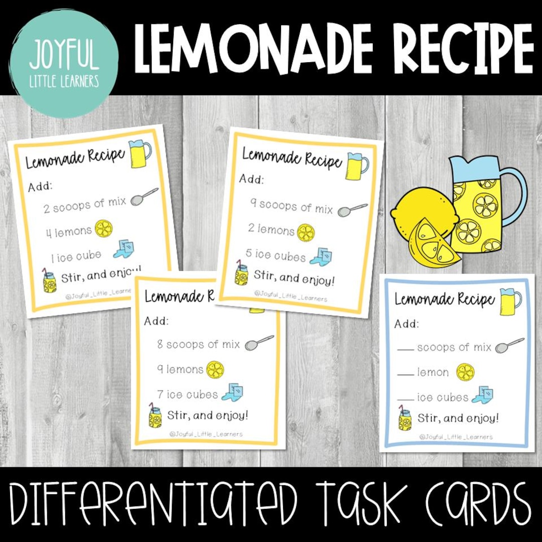 Lemonade Recipe Task Cards Digital Download | Lemonade Stand Printable ...