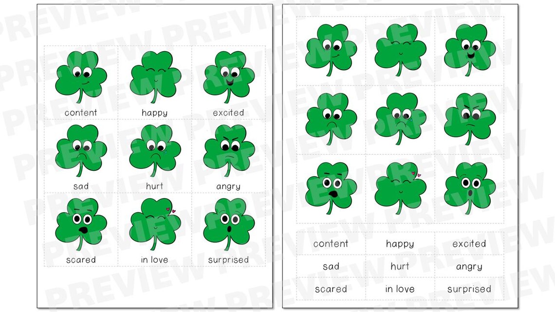 Shamrock Feelings Match Card Game | St. Patrick’s Day Emotion Card ...