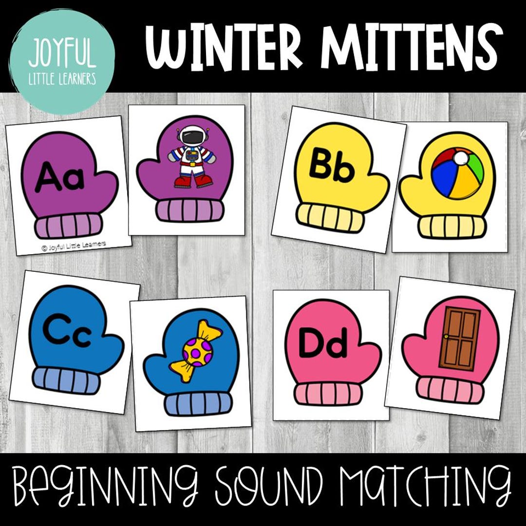 Winter Mittens Beginning Sound Matching | Snow Mittens Letter Sound ...