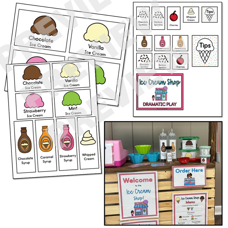 Ice Cream Shop Dramatic Play Center | Summer Ice Cream Parlor Pretend ...