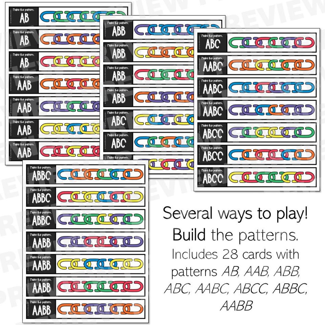 Chain Link Patterns Task Cards Digital Download| Connecting Links ...
