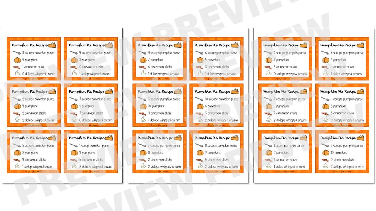 Pumpkin Pie Recipe Cards | Pumpkin Pie Sensory Bin Task Cards ...