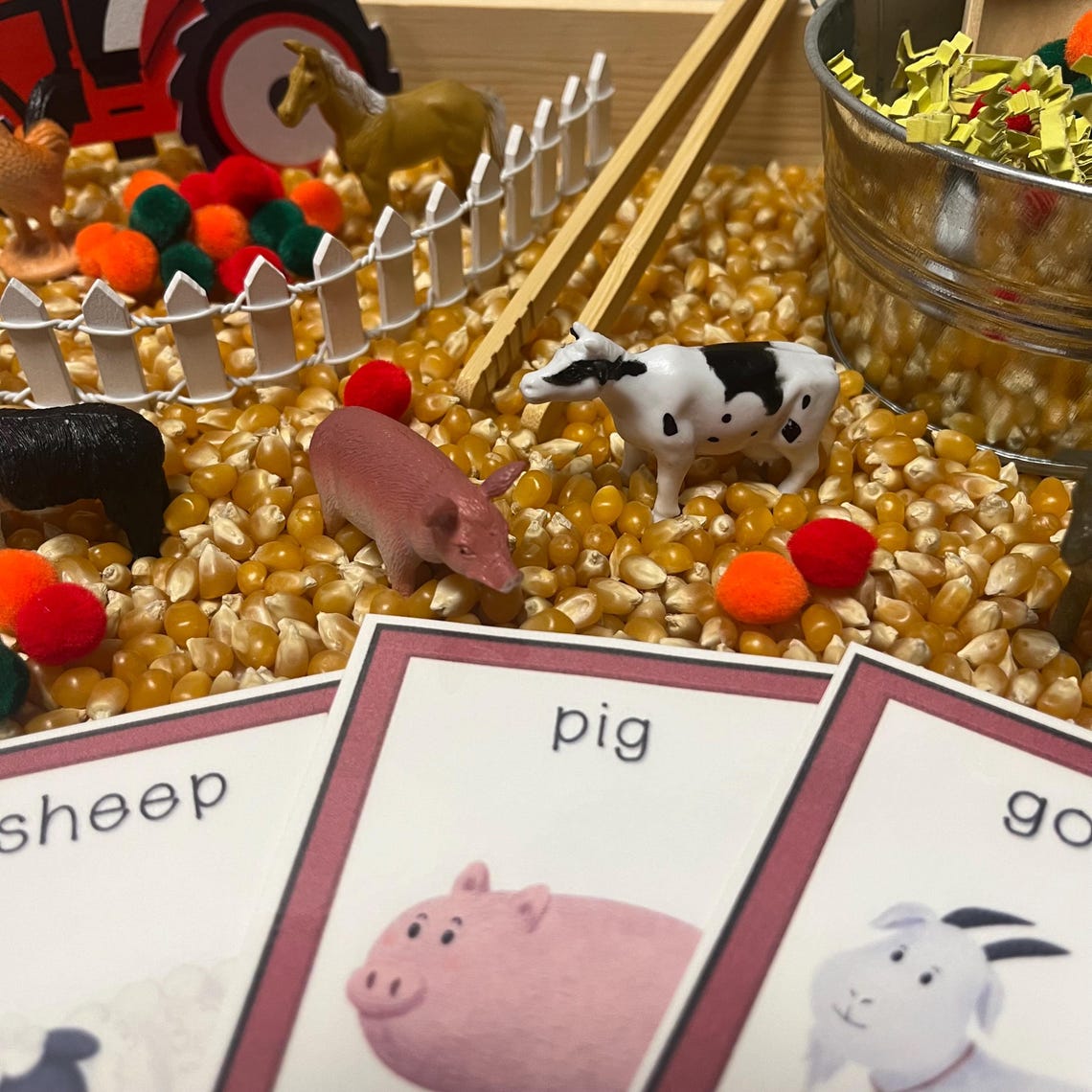 Farm Sensory Bin | Fall Sensory Kit | Farm Animals, Tractor Sensory Bin ...