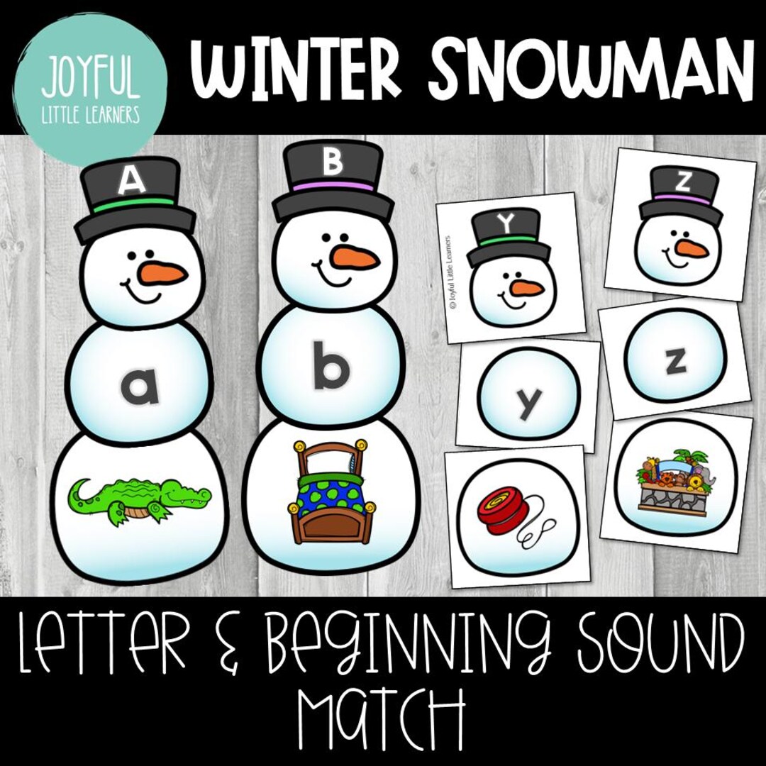 Snowman Letter and Beginning Sound Matching | Winter Alphabet Matching ...