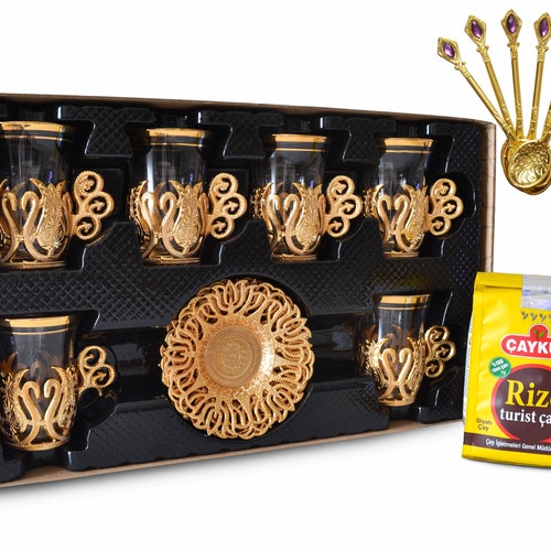 Turkish Blue Tea Serving Set With Decorative Tray for 6 - Etsy