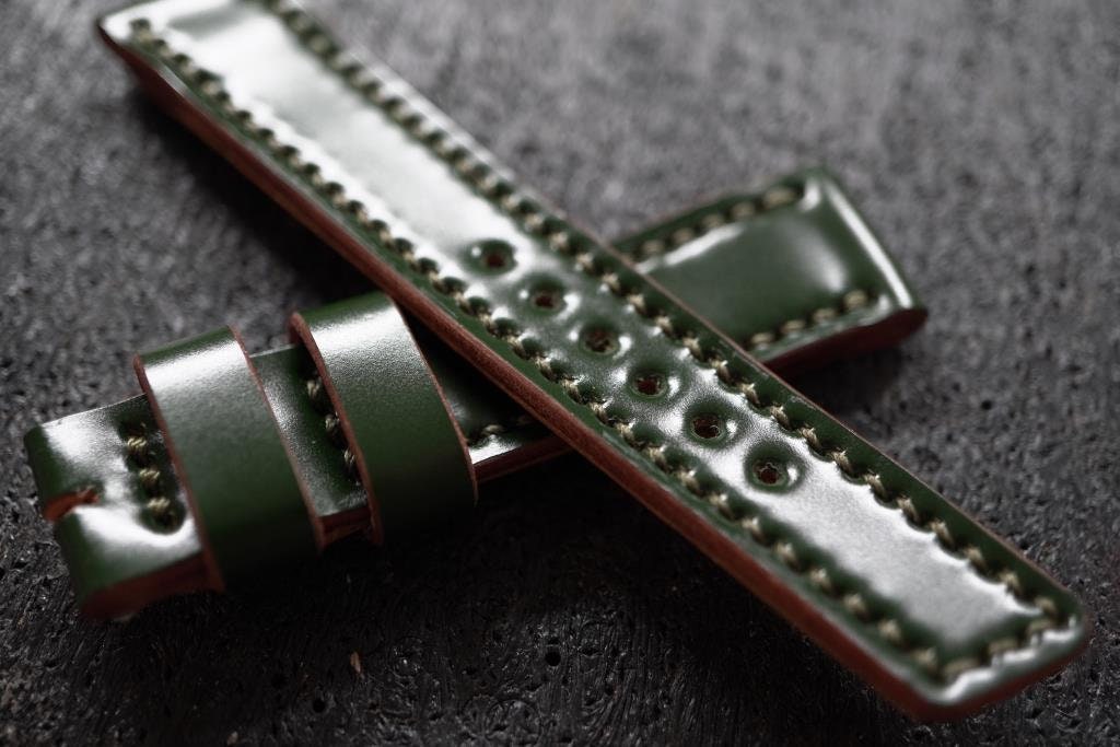 Cordovan Handmade in Japan Watch Strap- Shinki Hikaku Cordovan - Forest ...