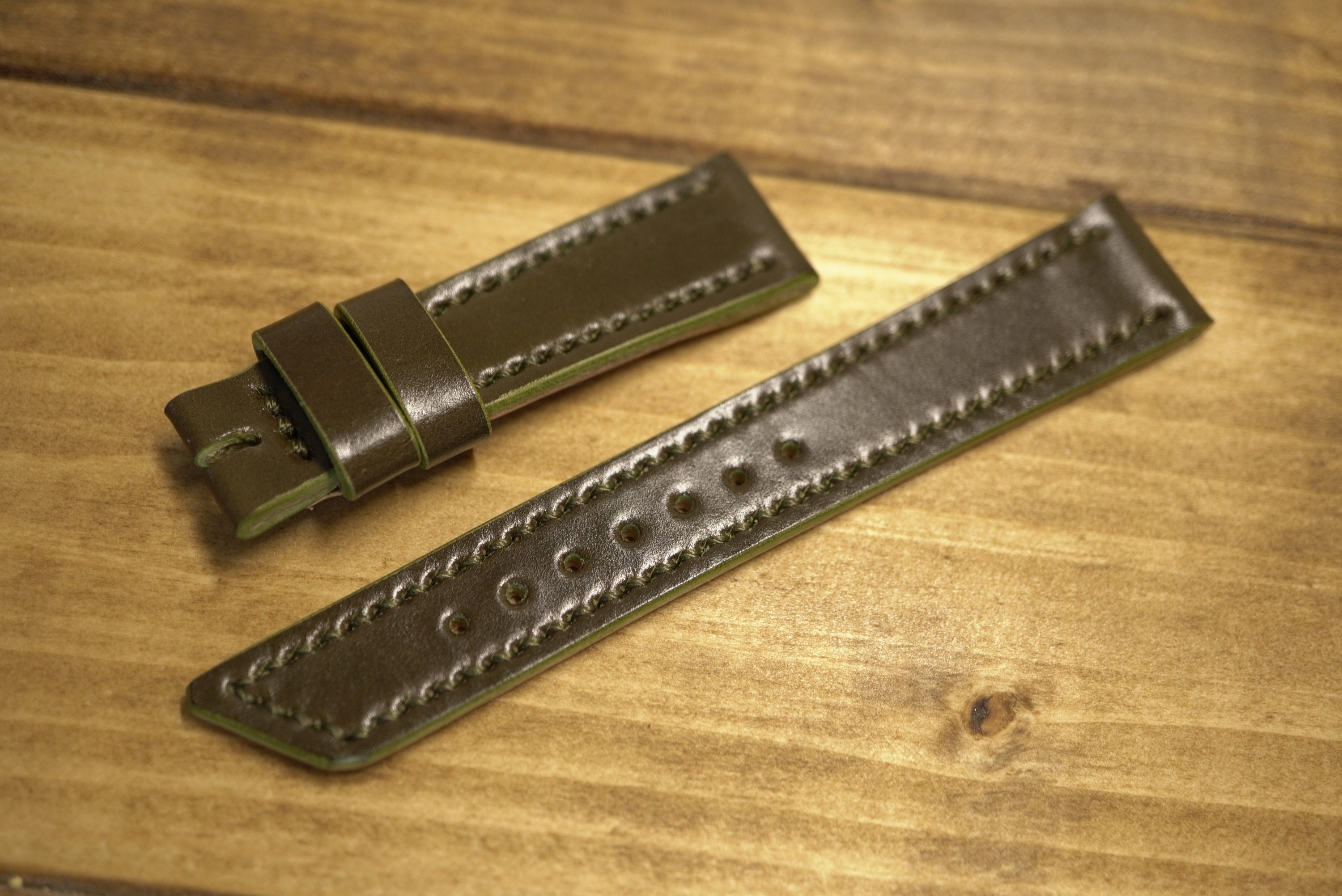 Cordovan Handmade in Japan Watch Strap- Shinki Hikaku Cordovan - Olive ...