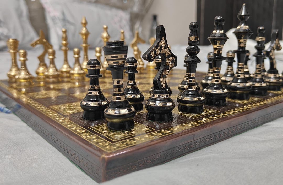 Handmade Brass Chess Set: Engraved Luxury Board, Weighted Pieces, Board ...