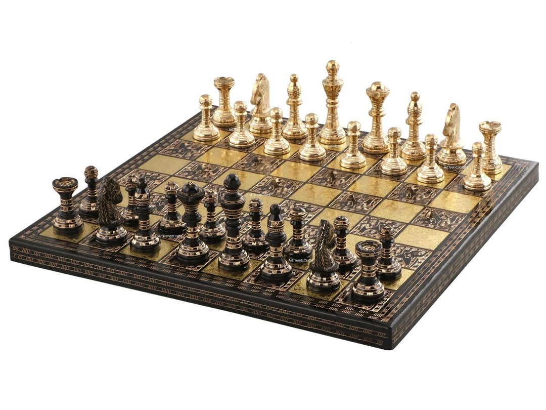 Brass Chess Pieces and Board Set Heavy Chess Set for Birthday ...