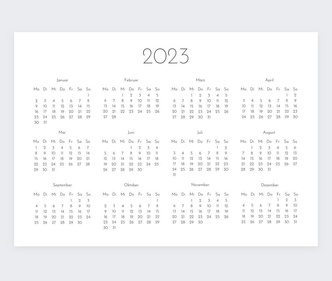 Jahreskalender A4 Kalender 2023 Deutsch/ Englisch - Etsy