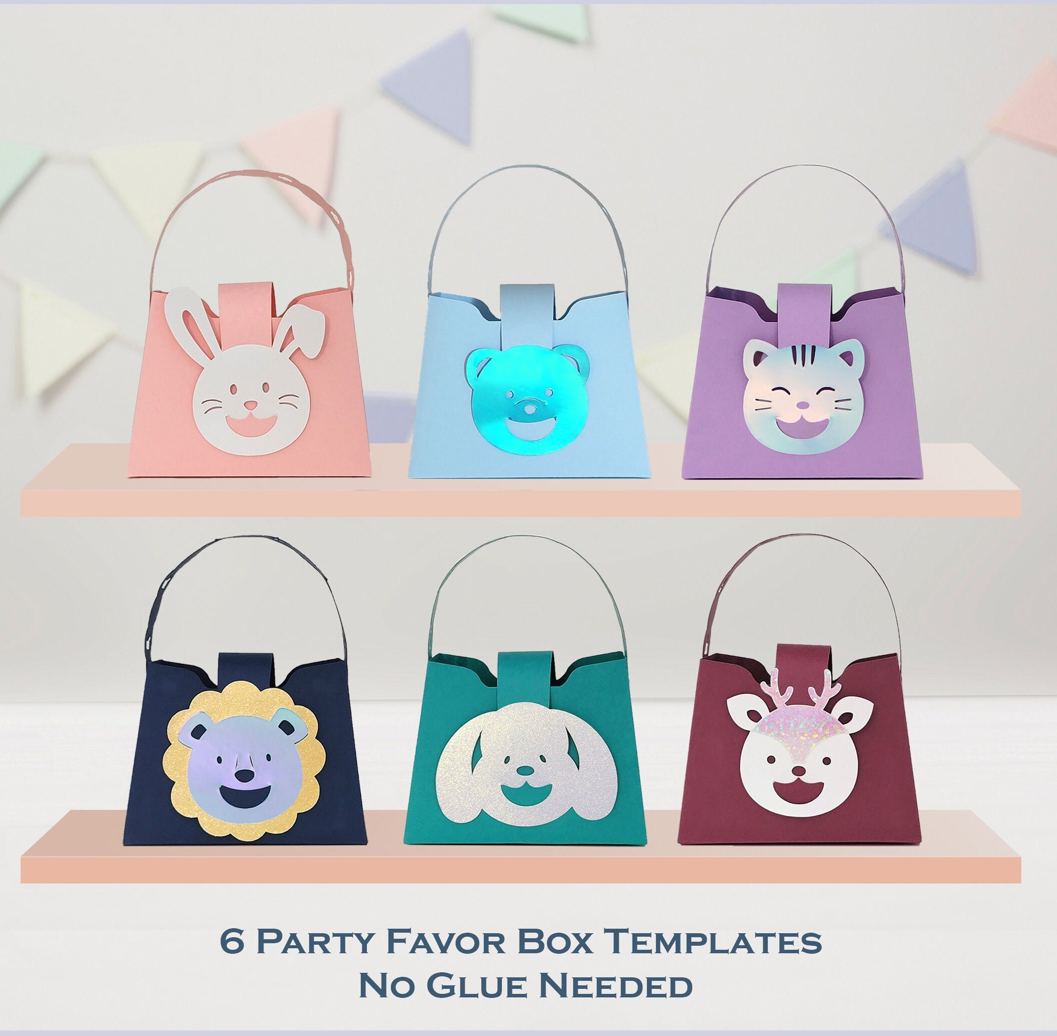 6 Animals Party Favor Bag Template | Animal Goodie Bag | Gift Card Bag ...