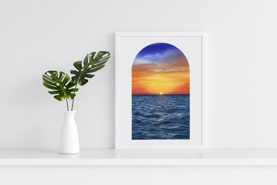 Hand-drawn Ocean Sunset Illustration Printable Artwork Digital Download ...