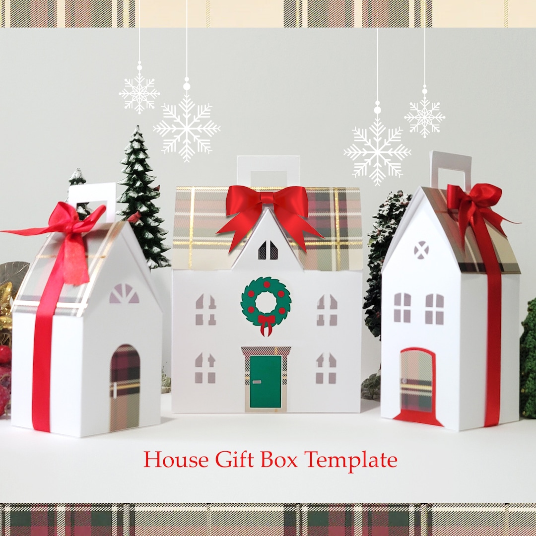 House Gift Box Template SVG Files for Cricut Village House Gift Box 3 ...