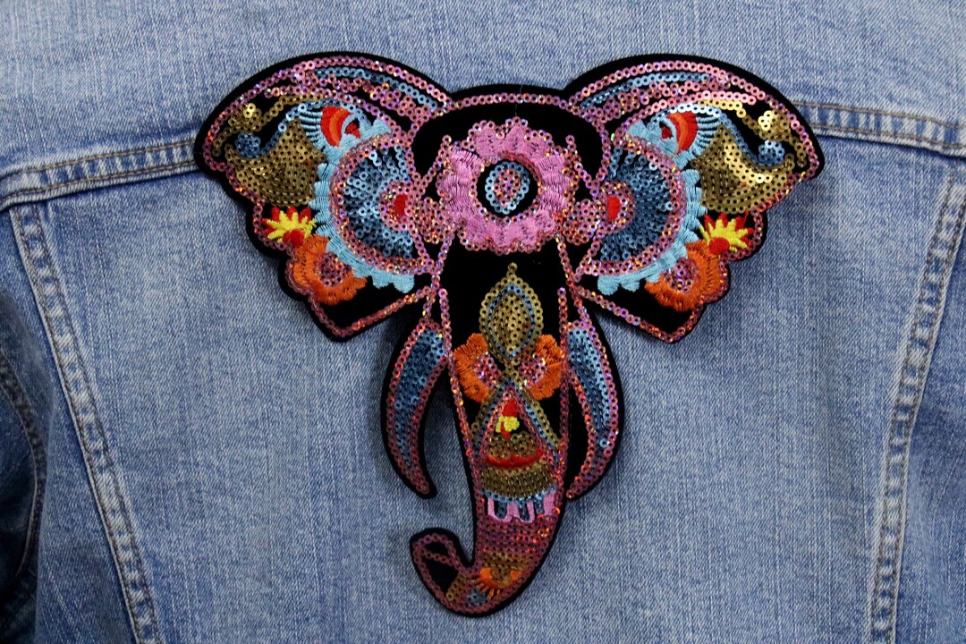 Large Sequined Elephant, Iron on Patch,embroidered Patch, Patch for ...