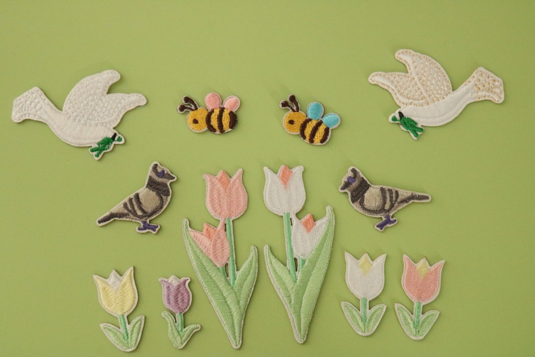 12 Pieces Pigeon Bee Tulips Flower Patches for Set Iron on - Etsy