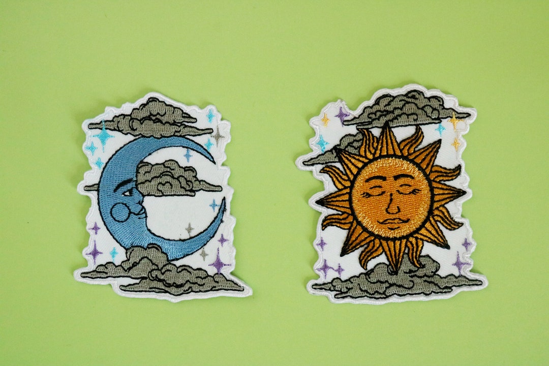 Sun and Moon Patch, the Sun, the Moon, Rainy, Iron on Patch ,embroidered Patch,sew on Patch ...