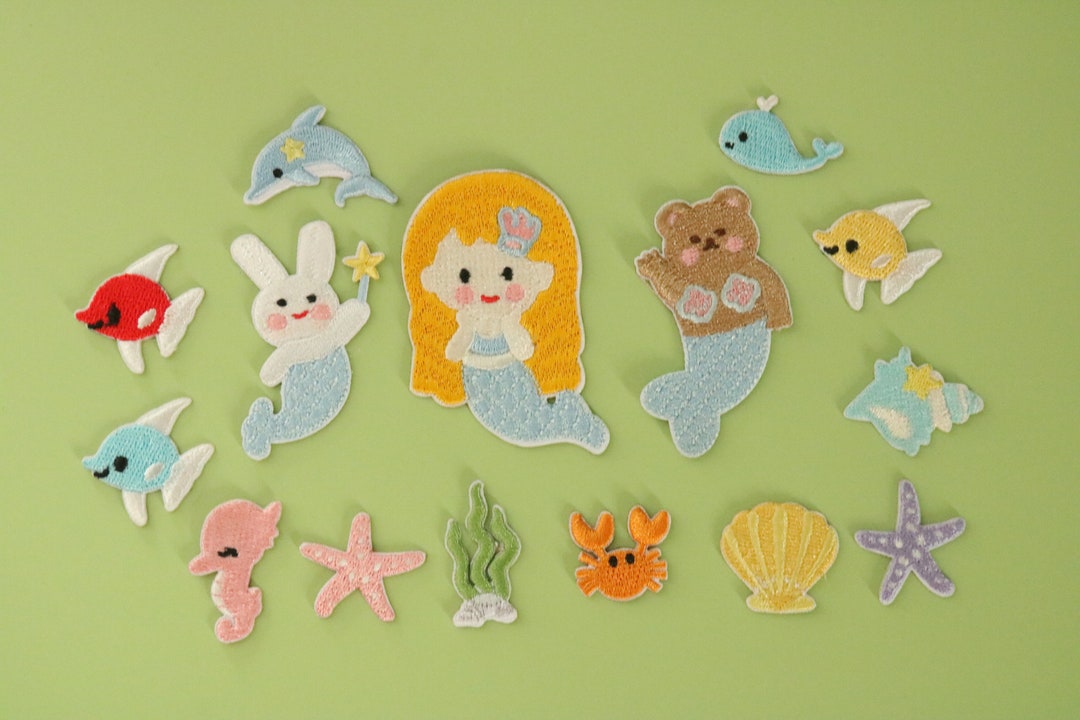 15 Pieces Sea World Mermaid Fish Cute Patches for Set, Iron on Patch ...
