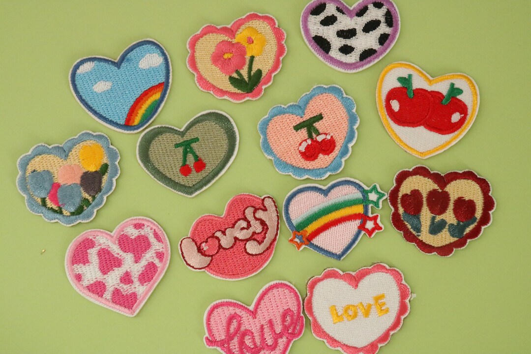 13 Pieces Cute Flower Cherry Rainbow Hearts Patches for Set, Iron on ...