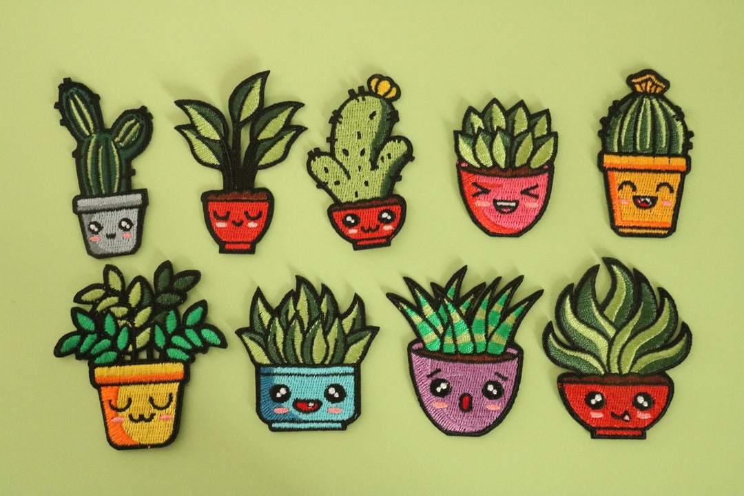 9 Pieces Pot Patch Cactus, Grass Plants for Set, Iron on Patch ...