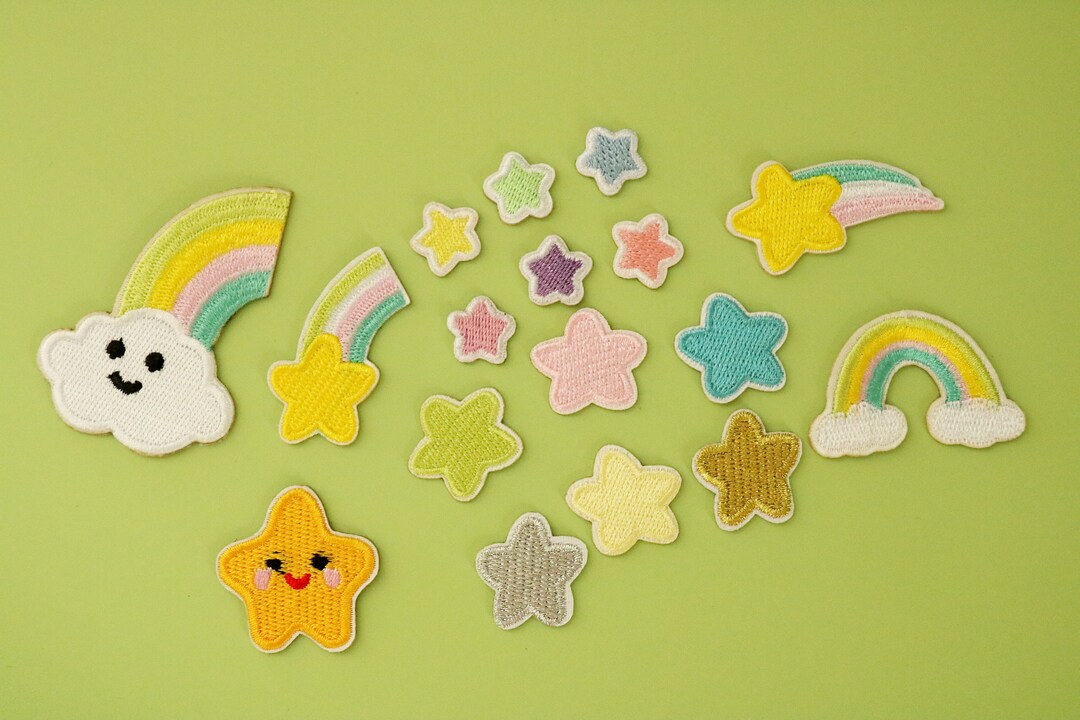 17 Pieces Meteor Stars Rainbow Sticker Patch for Set, Iron on Patch ...