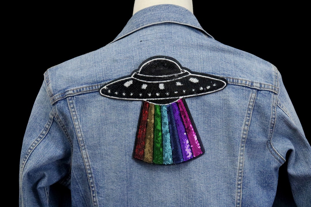 Large Sequined Rainbow UFO, Iron on Patch,embroidered Patch, Patch for Jacket, Sew on Patch ...