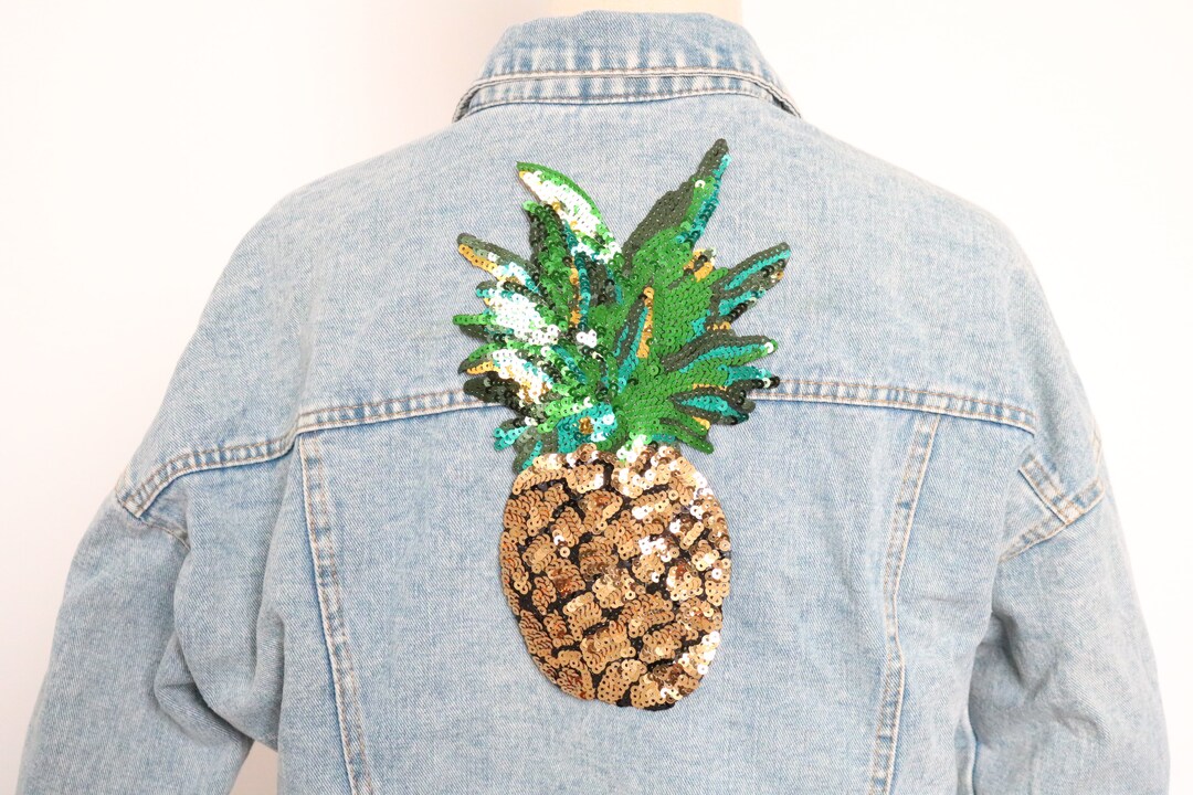 Large Sequined Pineapple Patch,fruit,glitter,iron on Patch ,embroidered ...