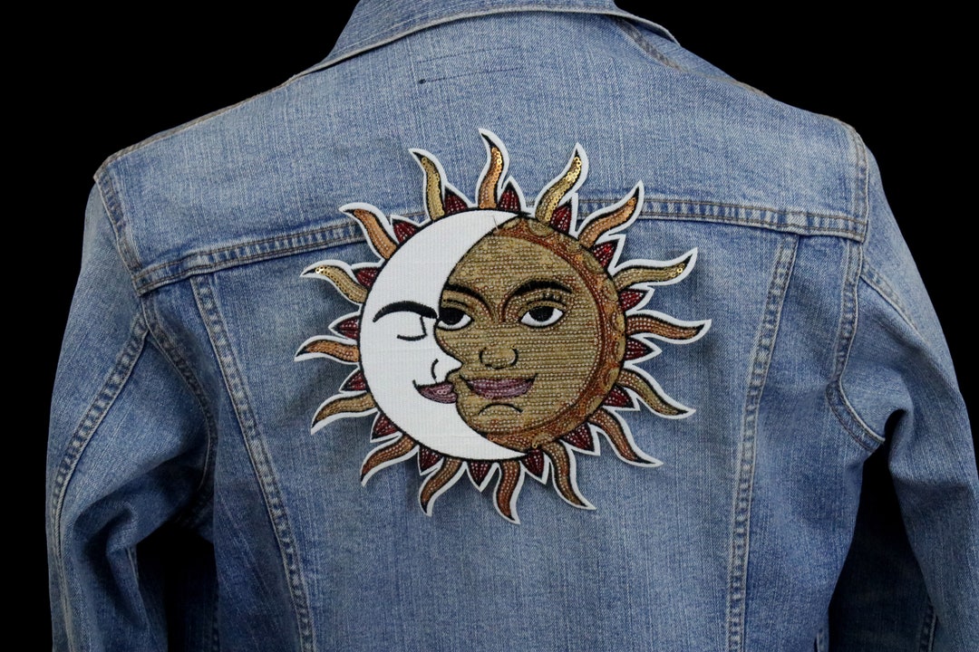 Large Sequined Sun and Moon Patch, Shining, Patch for Set, Iron on ...