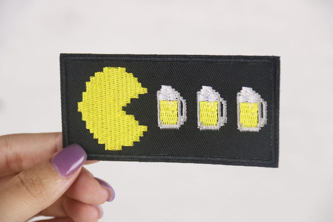 Pac Man Patch, Beer Patch, Funny Patch, Iron on Patch ,embroidered ...