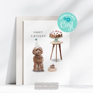 Printable Brown Cockapoo Dog Birthday Cake Card Editable on Corjl Happy ...