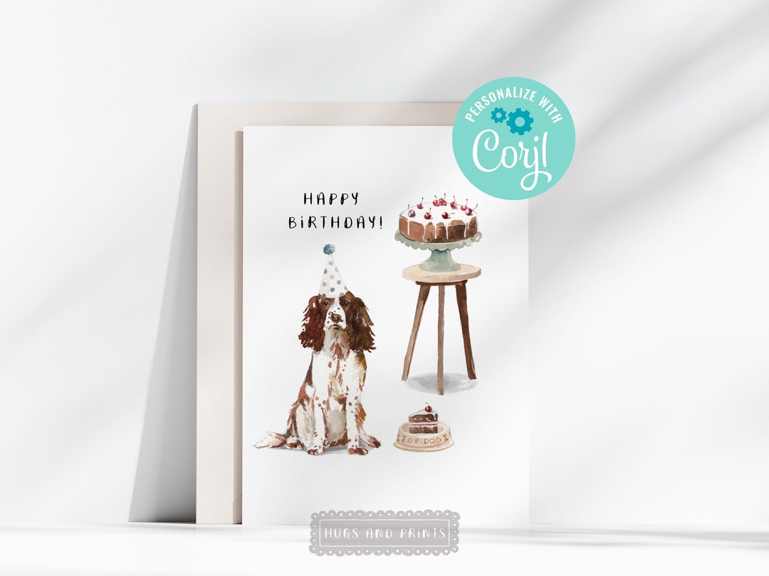 Printable Brown English Springer Spaniel Dog Birthday Cake Card ...