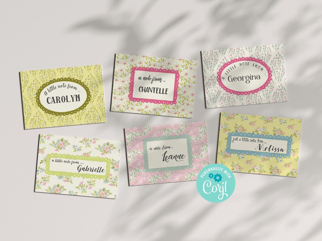 6 Editable Printable Notelet Cards Editable on Corjl Personalised ...