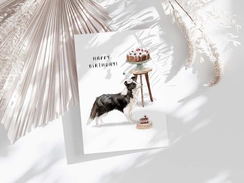 Printable Border Collie Dog Birthday Cake Card Editable on Corjl Happy ...