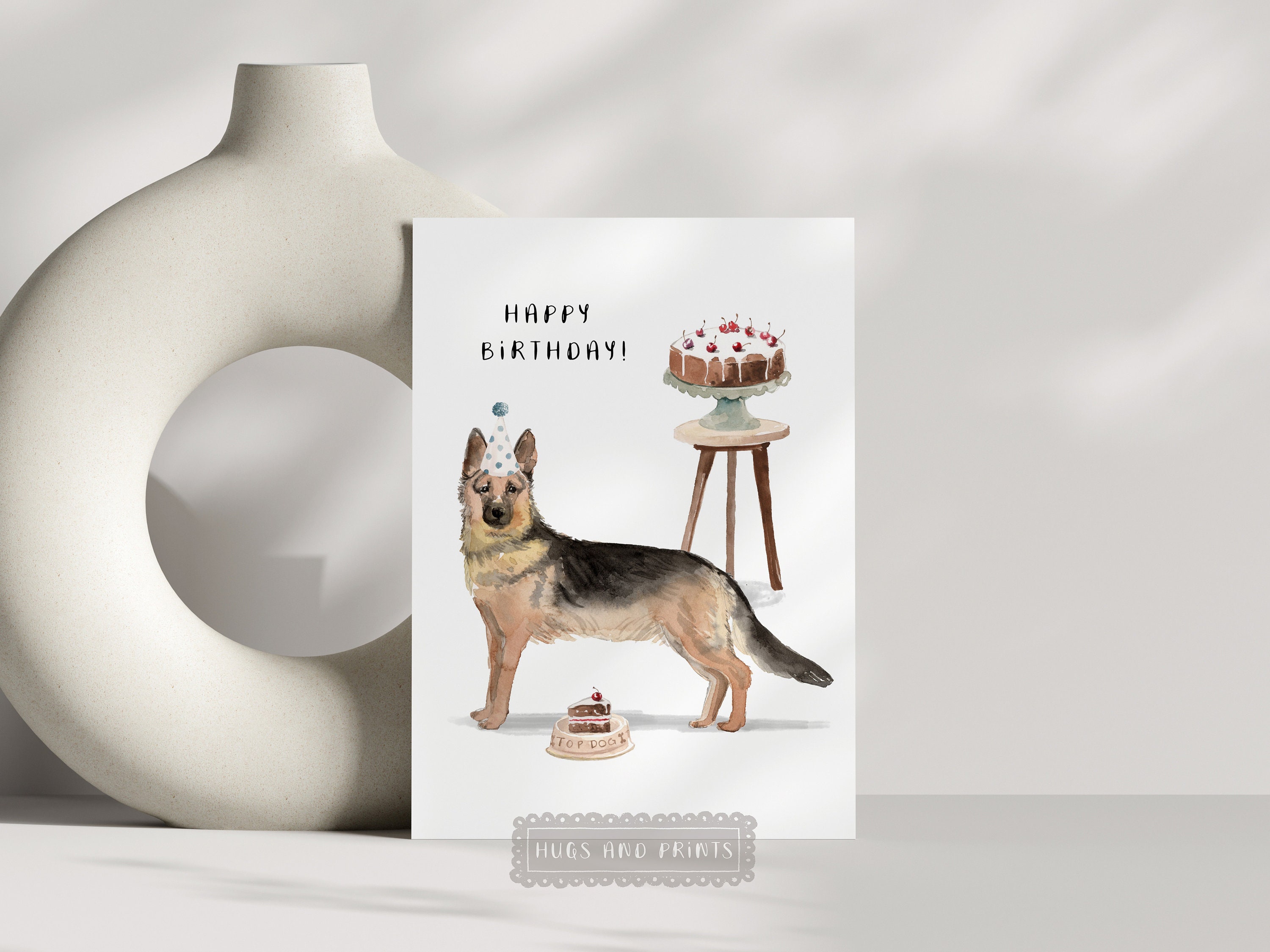 Printable German Shepherd Dog Birthday Cake Card Editable Corjl Happy ...