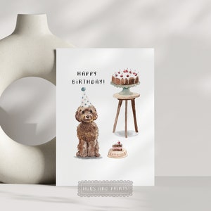 Printable Brown Cockapoo Dog Birthday Cake Card Editable on Corjl Happy ...
