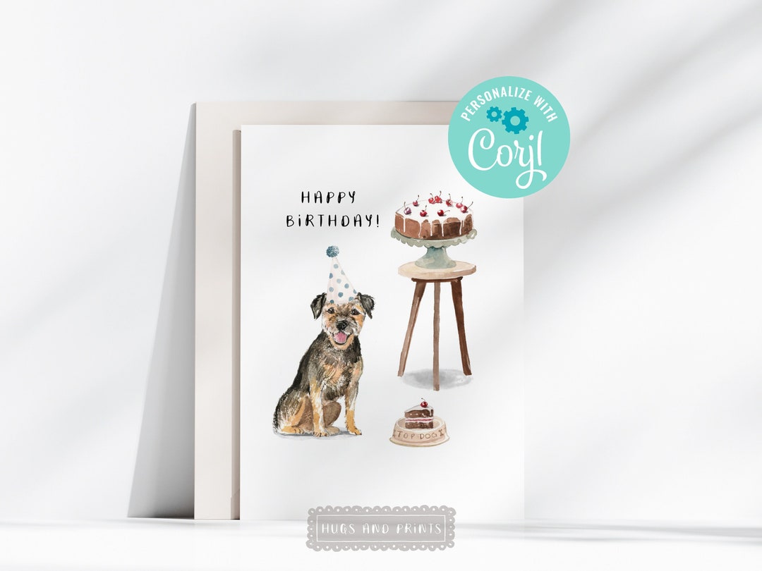 Printable Border Terrier Dog Birthday Cake Card Editable on Corjl Happy ...