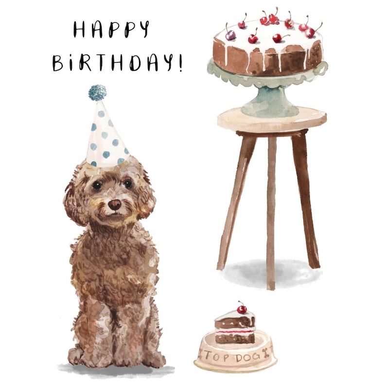 Printable Brown Cockapoo Dog Birthday Cake Card Editable on Corjl Happy ...