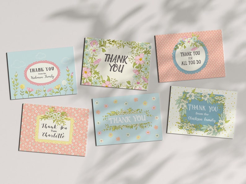 6 Editable Printable Thank You Cards Editable on Corjl Personalised ...