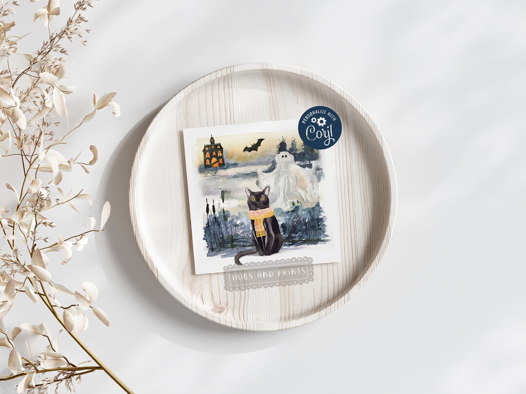 Printable Cat Haunted House Halloween Card Editable on Corjl Happy ...