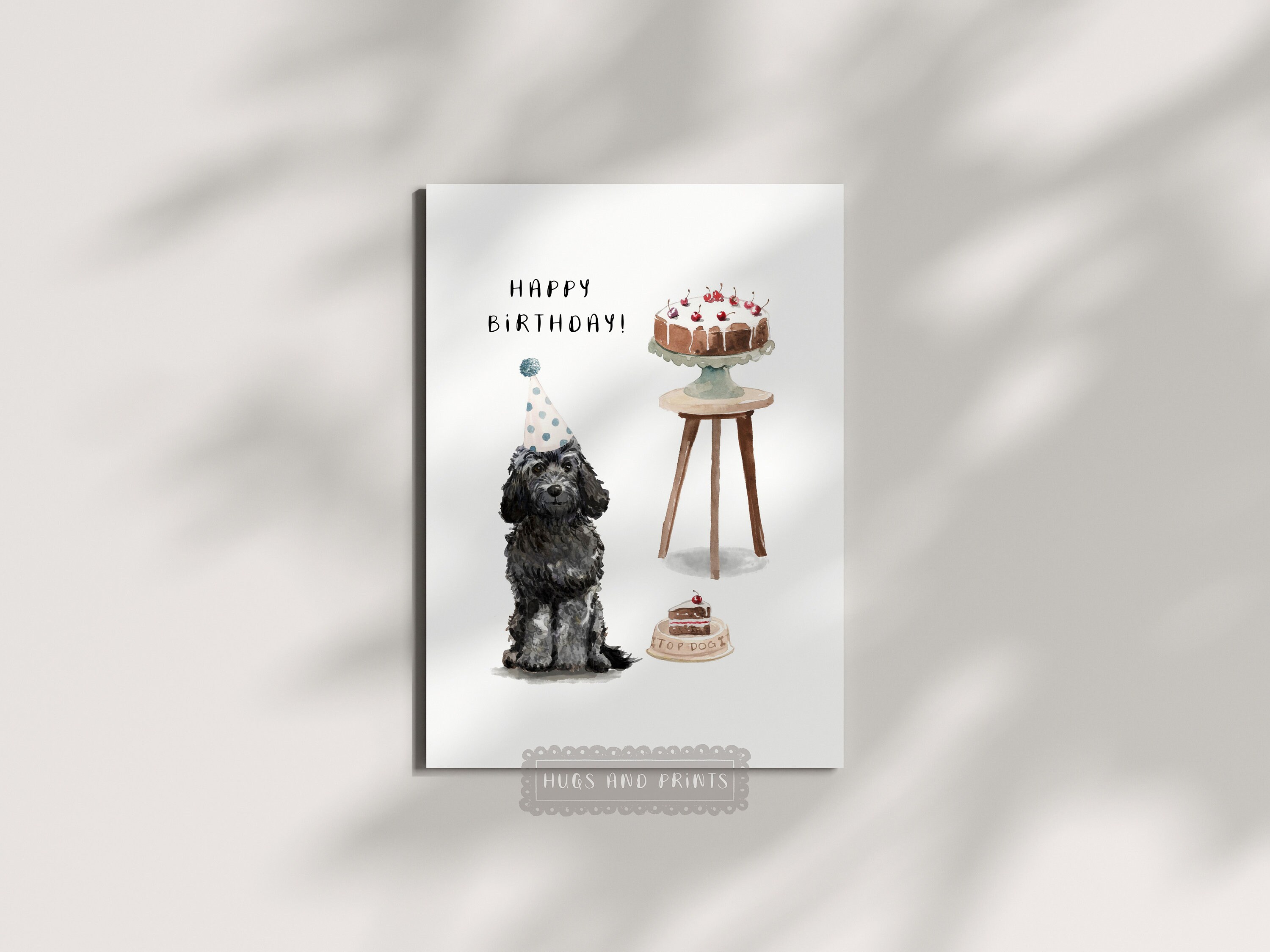 Printable Black Cockapoo Dog Birthday Cake Card Editable on Corjl Happy ...