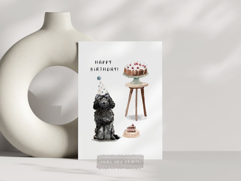 Printable Black Cockapoo Dog Birthday Cake Card Editable on Corjl Happy ...