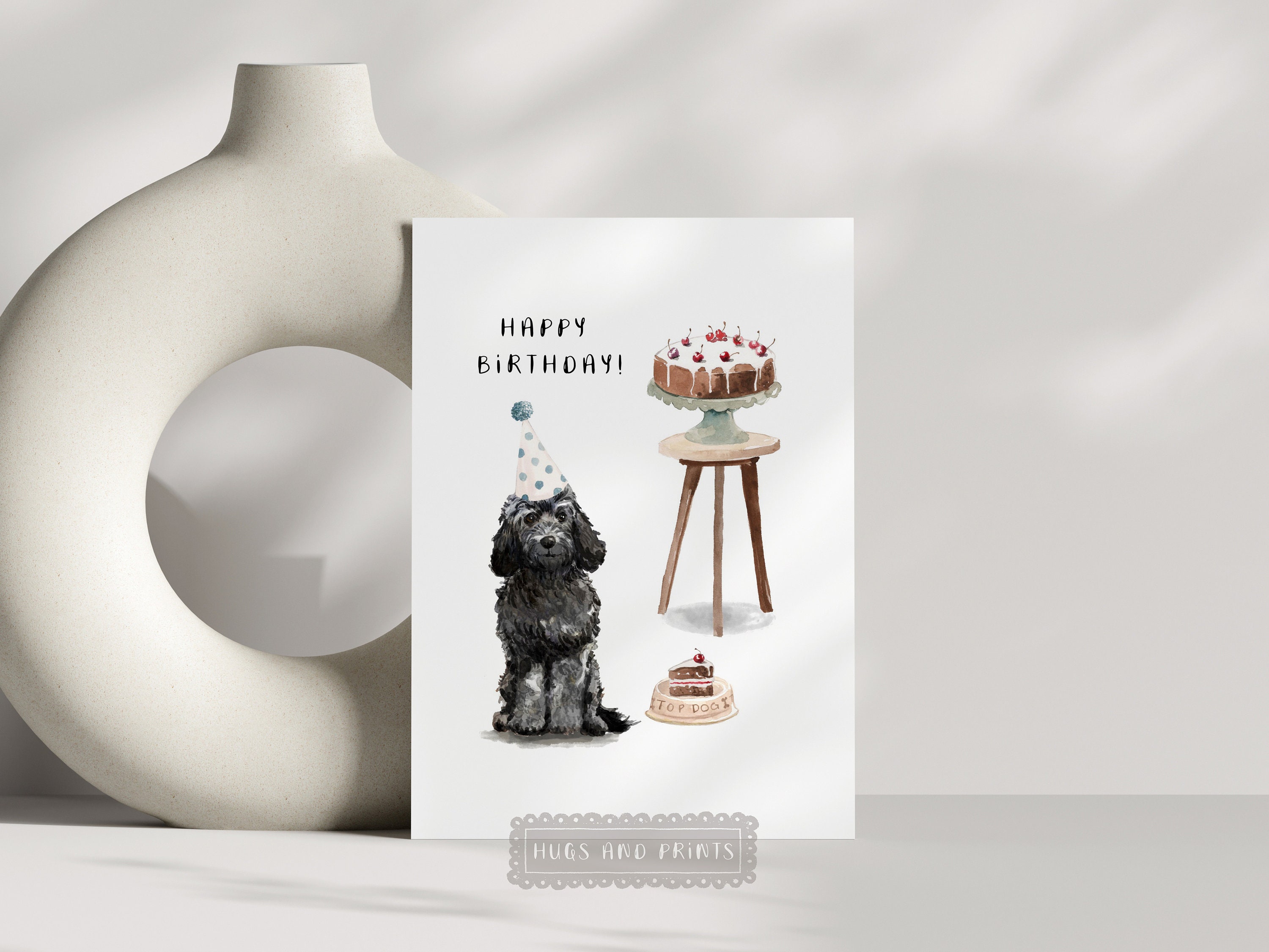 Printable Black Cockapoo Dog Birthday Cake Card Editable on Corjl Happy ...