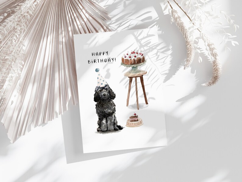 Printable Black Cockapoo Dog Birthday Cake Card Editable on Corjl Happy ...