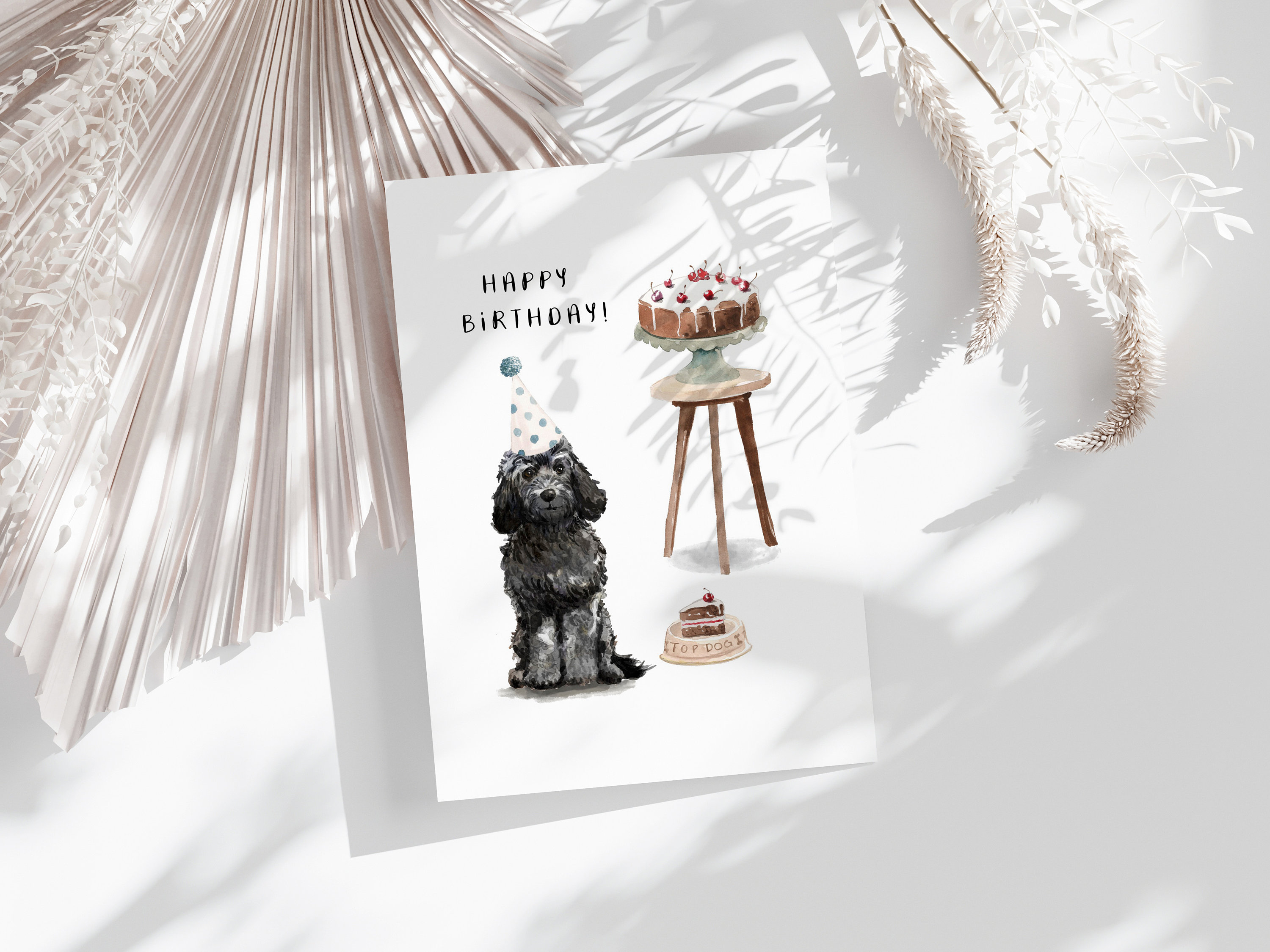 Printable Black Cockapoo Dog Birthday Cake Card Editable on Corjl Happy ...