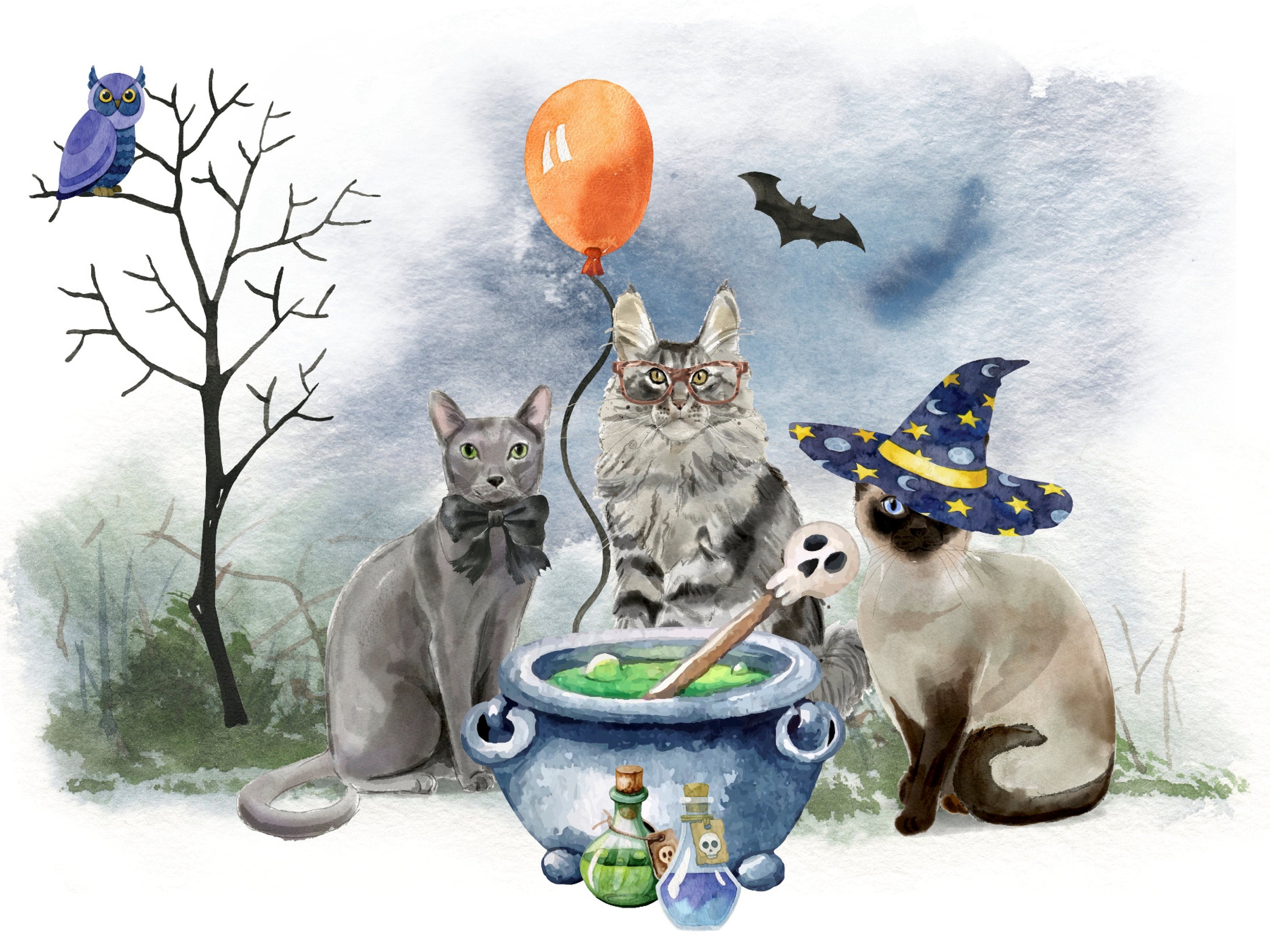 Printable Cats and Cauldron Halloween Card Editable on Corjl Halloween ...