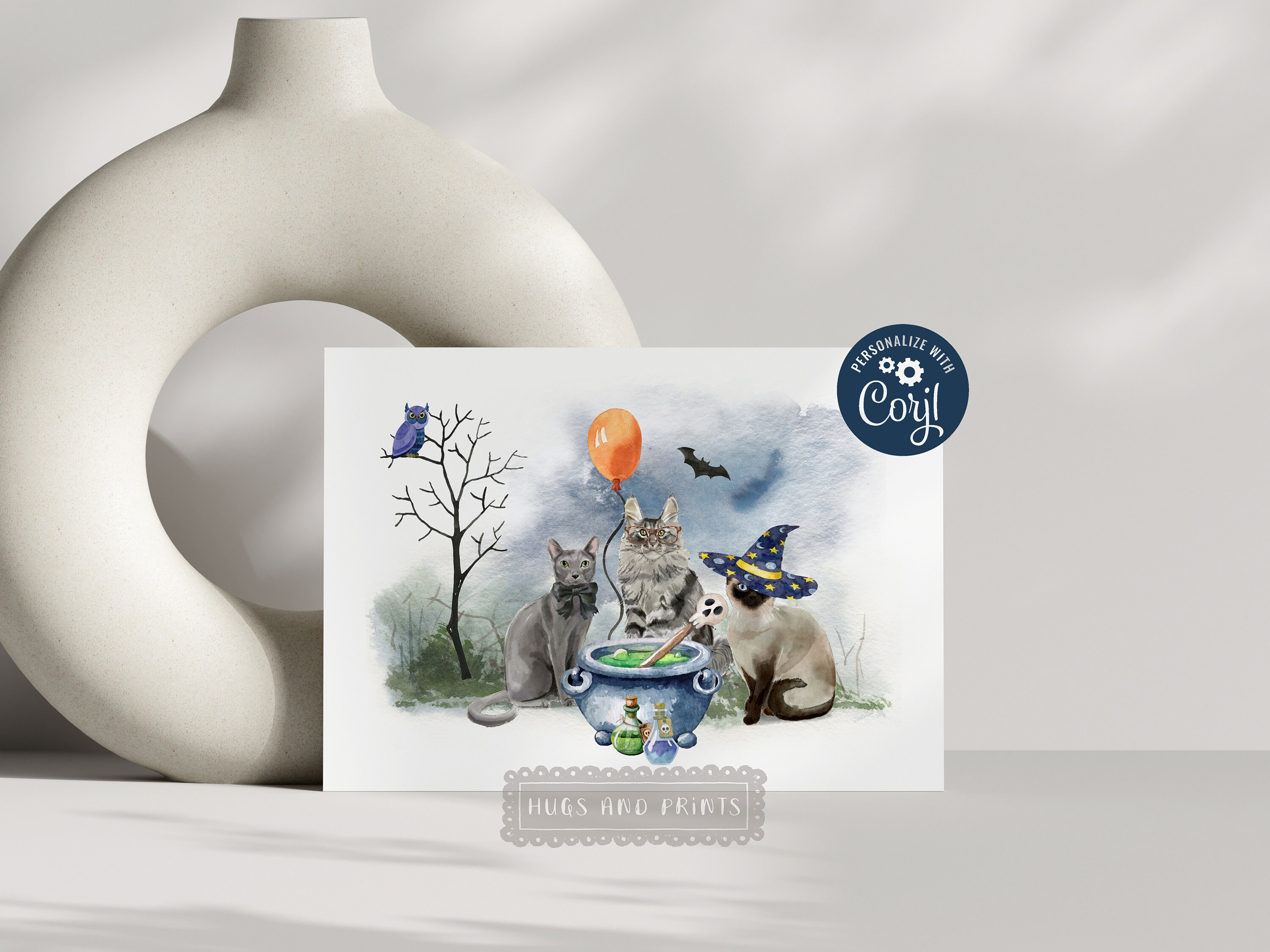 Printable Cats and Cauldron Halloween Card Editable on Corjl Halloween ...