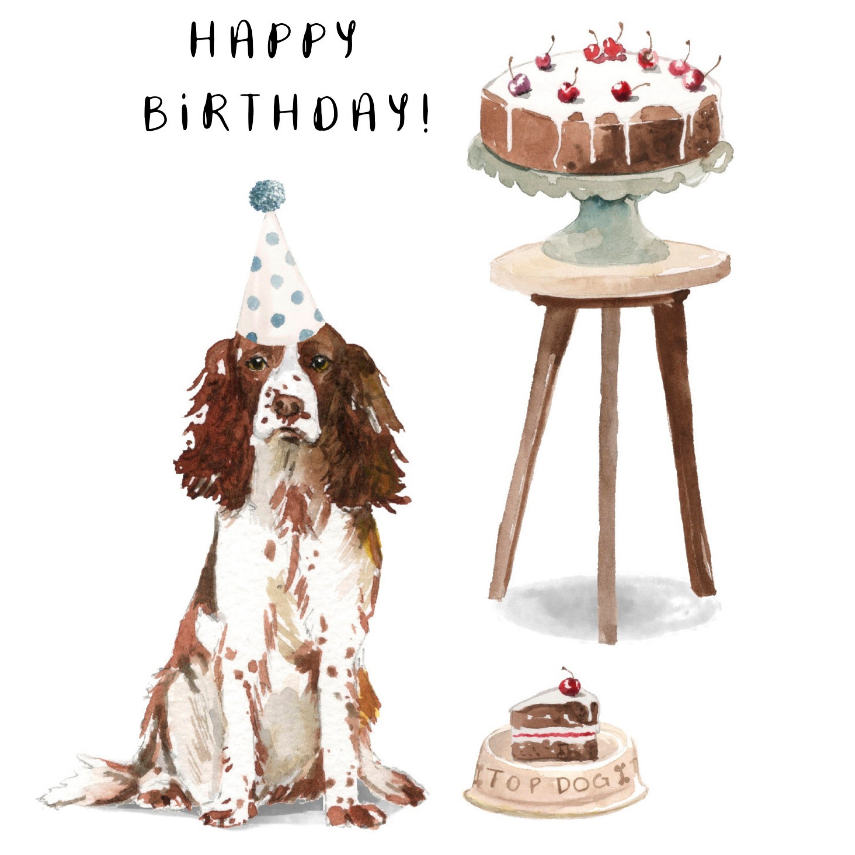 Printable Brown English Springer Spaniel Dog Birthday Cake Card ...